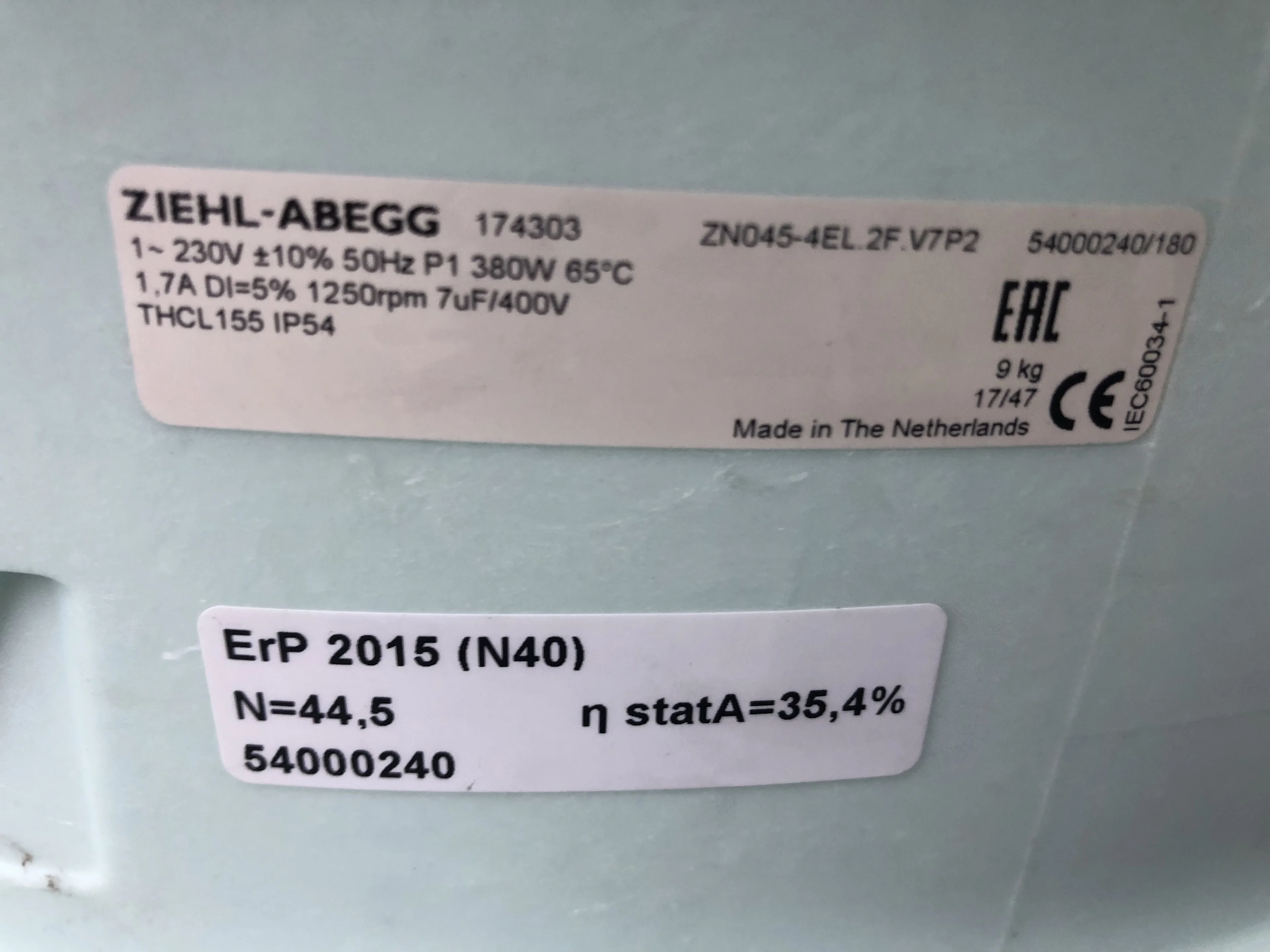 Ziehl-Abegg Ziehl -Abegg zn045-4el.2f.v7p2 • Duijndam Machines