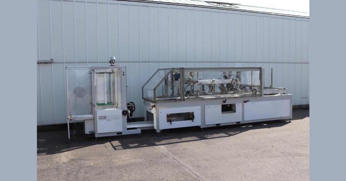 Sacmi TF40 box folding machine with TS43 stacking unit • Duijndam Machines