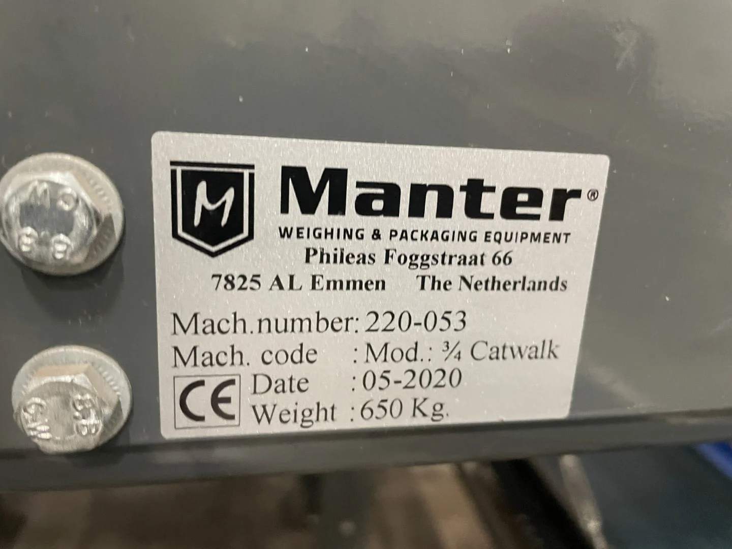 Manter M10 L weighing machine with infeed elevator, buffer box filler ...