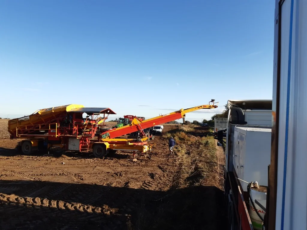 Spinnekop Combine receiving hopper with cleaner ,inspection conveyor ...