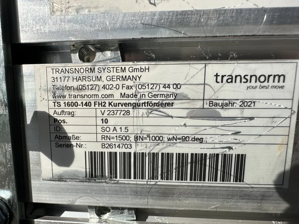 Transnorm bochtbanden 90° 100 cm • Duijndam Machines