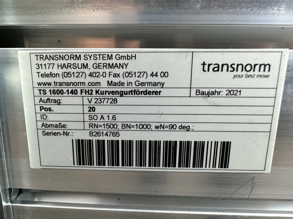 Transnorm bochtbanden 90° 100 cm • Duijndam Machines